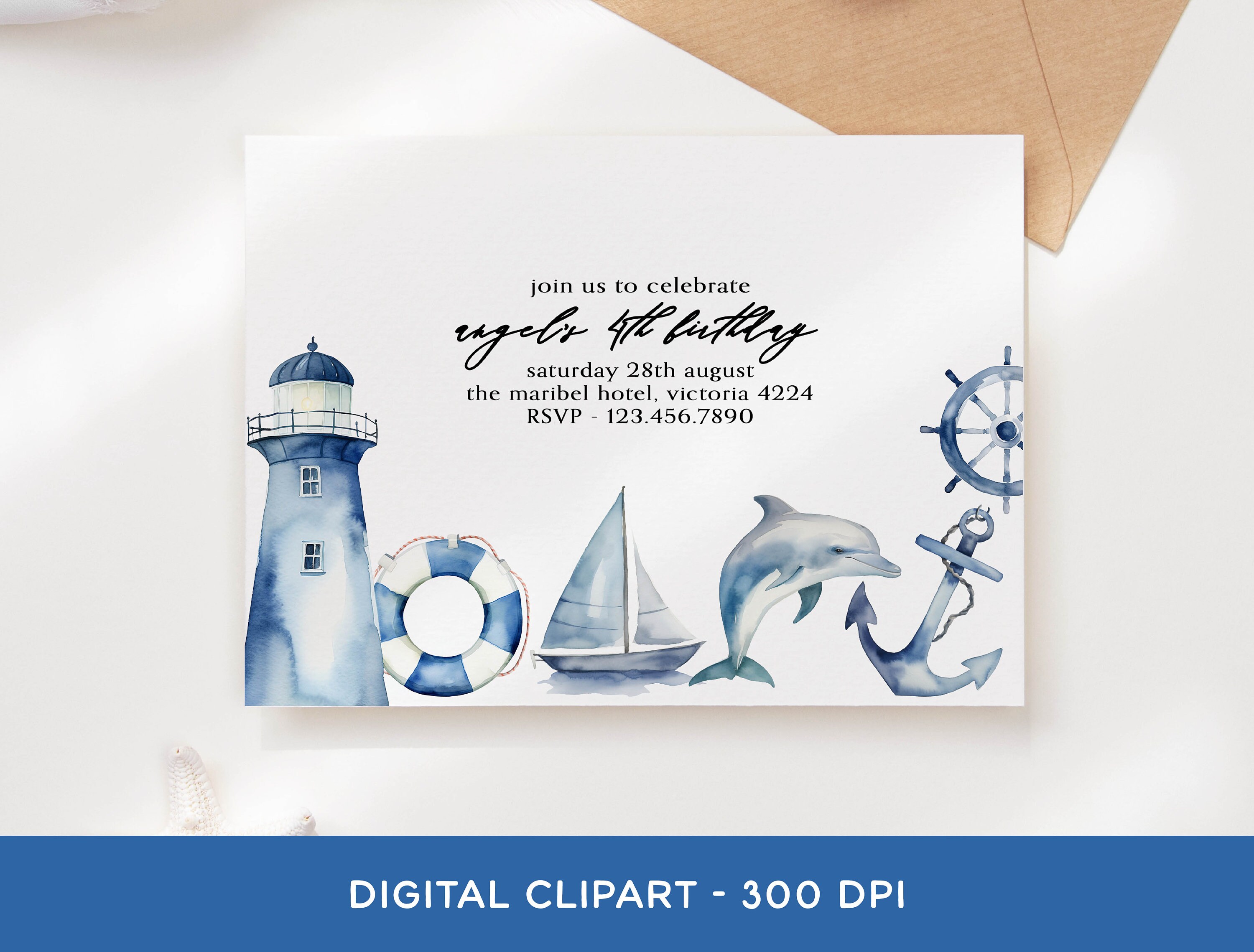 Sailor Clipart Bundle Set, Watercolor Lighthouse Anchor Boat Beach ...