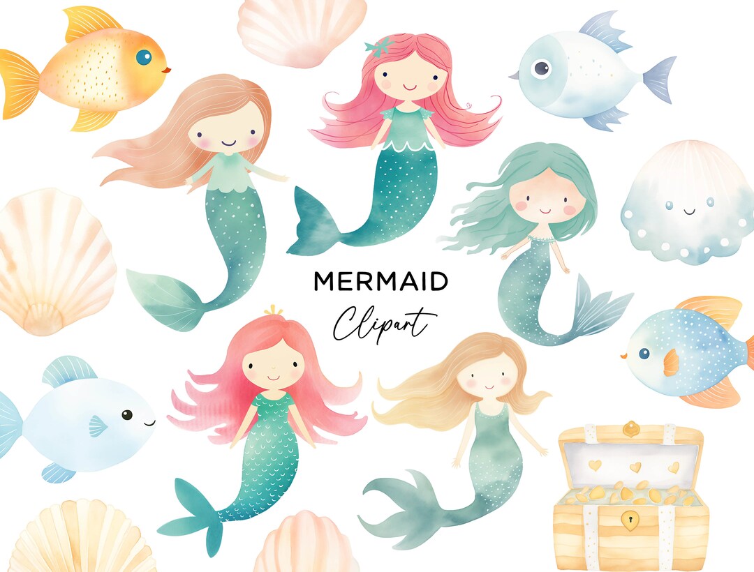 Mermaid Clipart Bundle, Underwater Ocean Sea Animals Baby Wall Art ...