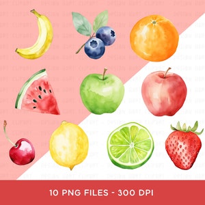 Fruit Clipart Bundle: Watercolor Watermelon Apple Banana Strawberry ...