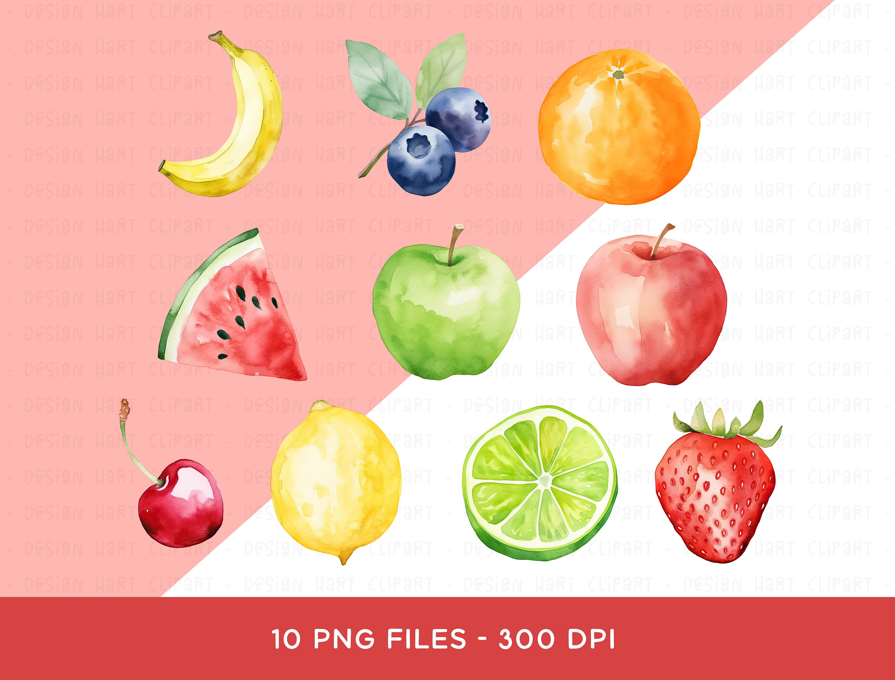 Fruit Clipart Bundle: Watercolor Watermelon Apple Banana Strawberry ...
