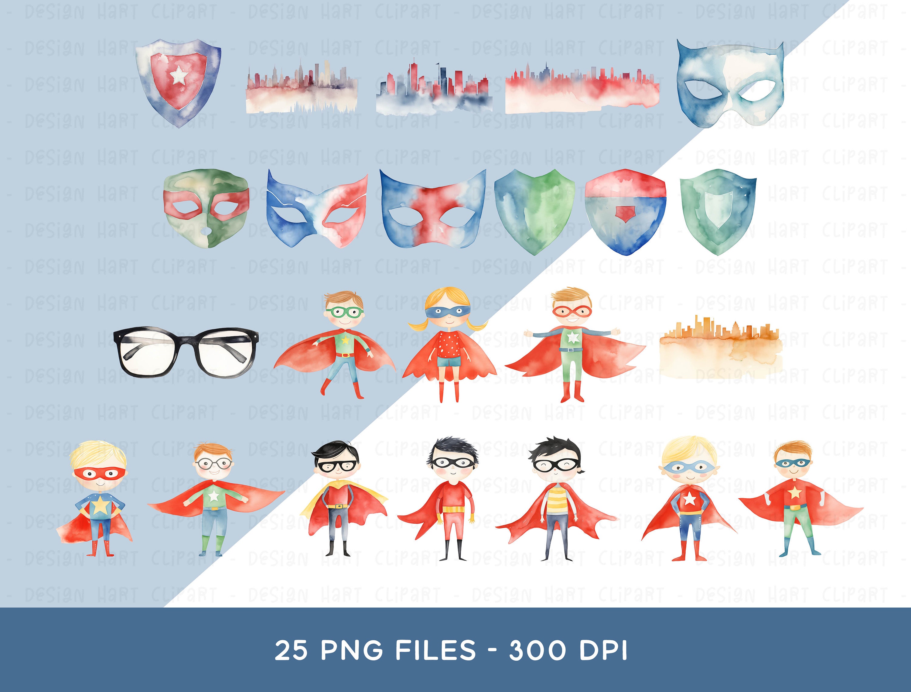 Superhero Clipart Bundle, Watercolor Superheroes PNG Sublimation ...