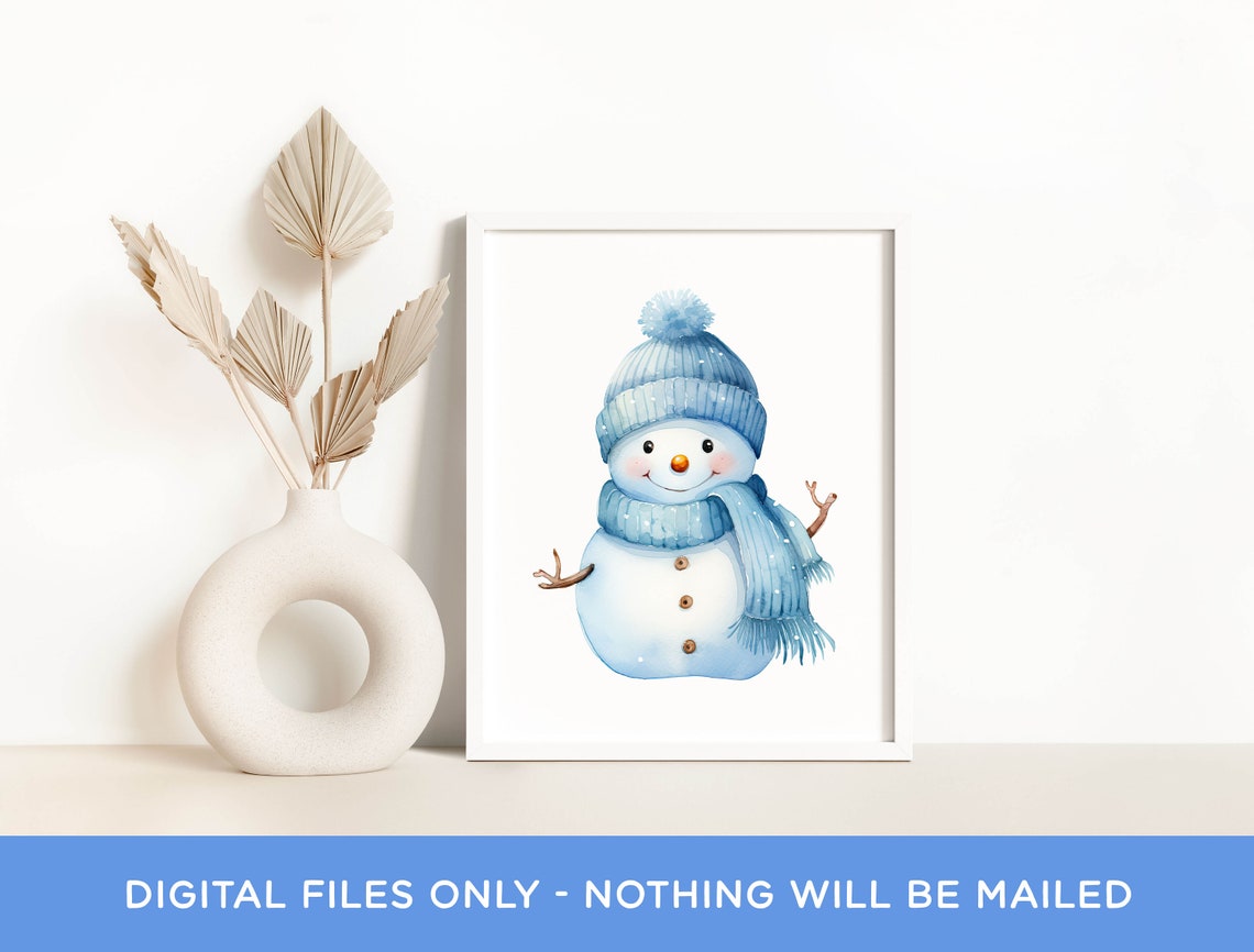Snowman Clipart Bundle, Watercolor Blue Scarf Winter Holiday Christmas ...