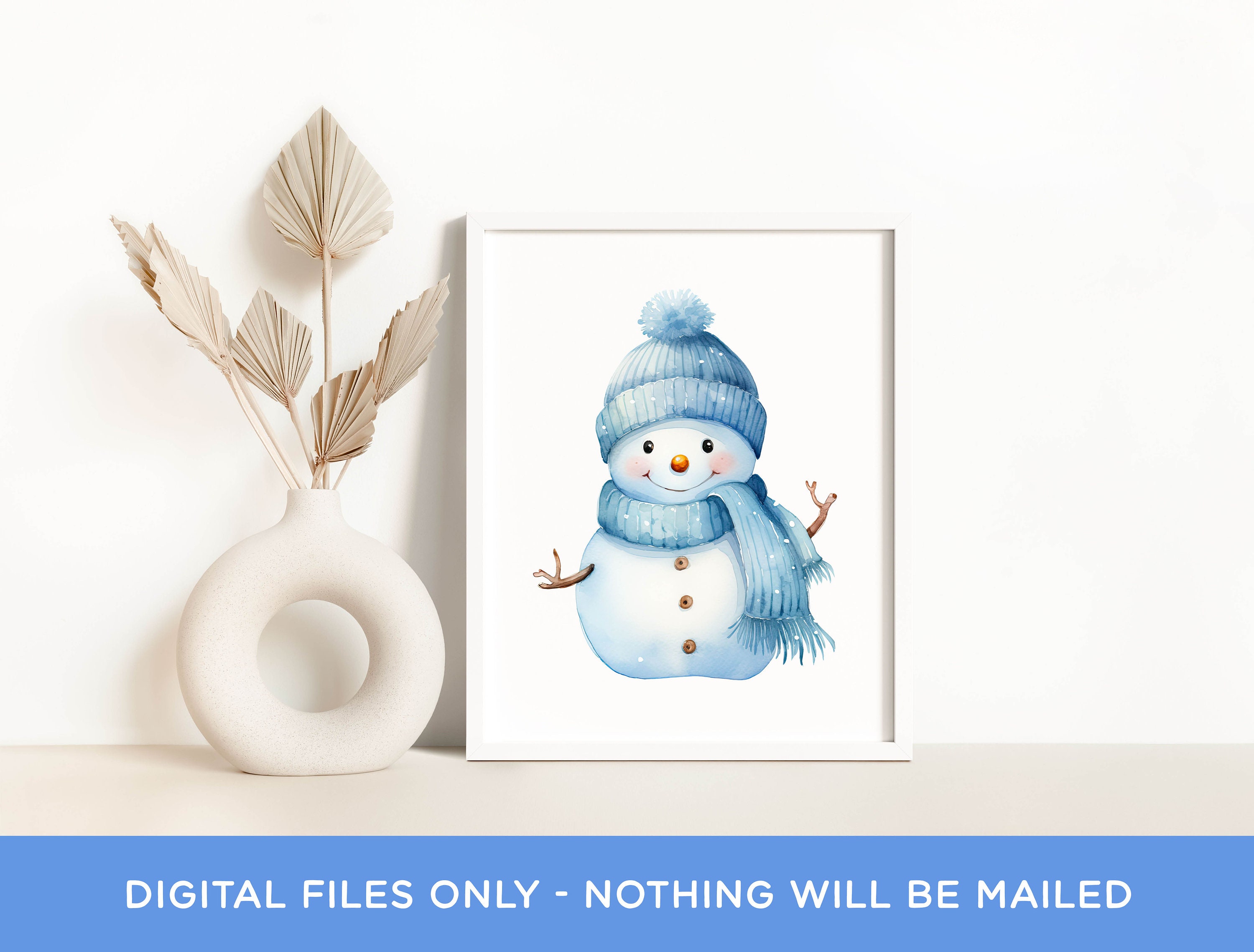 Snowman Clipart Bundle, Watercolor Blue Scarf Winter Holiday Christmas ...