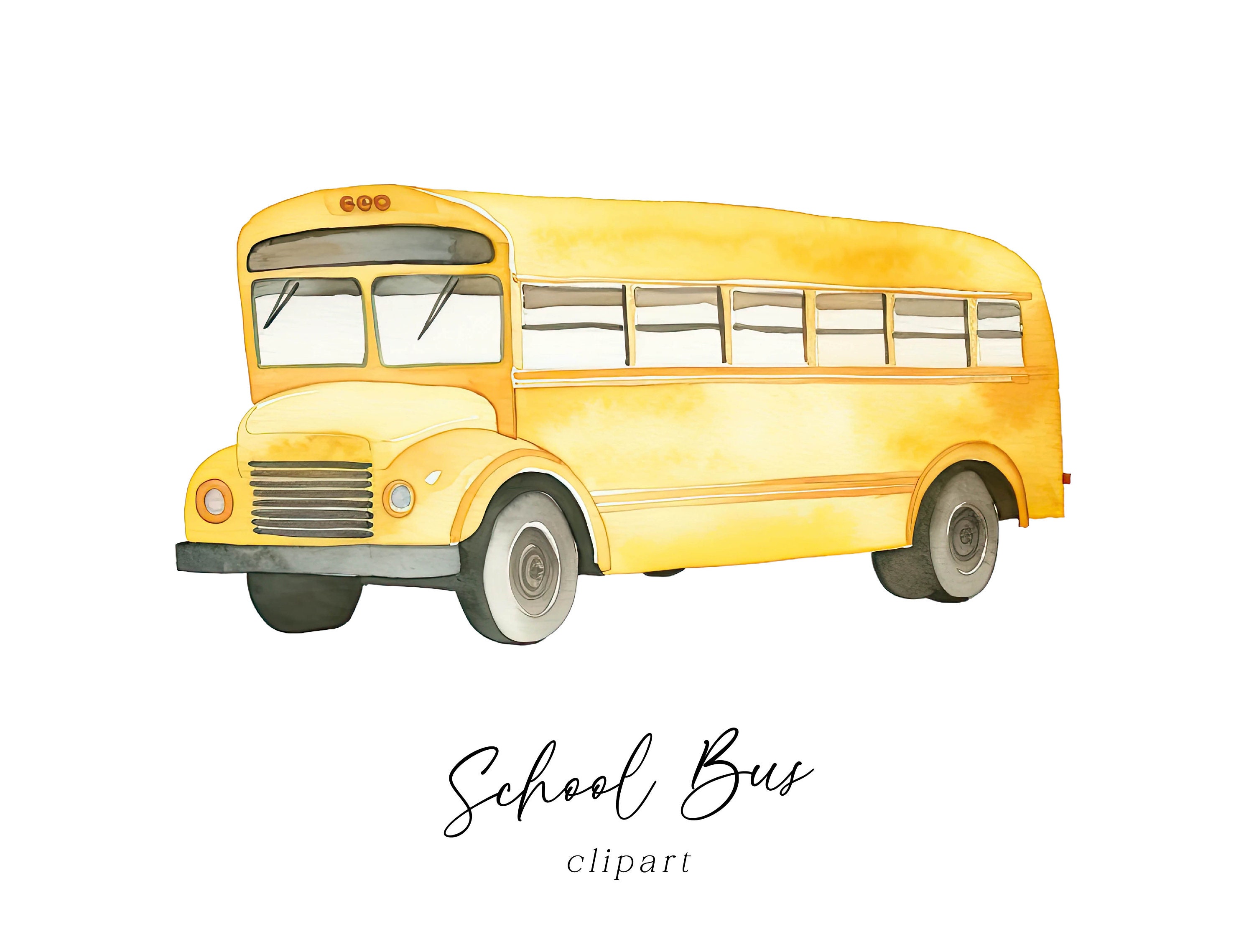 School Bus Clipart - Watercolor Yellow Schoolbus PNG for Educational ...