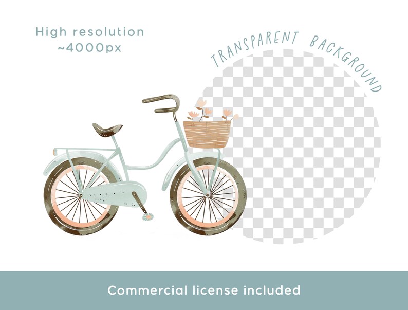 Bicycle Clipart Bundle, Vintage Retro Beach Cruiser With Baskets in ...