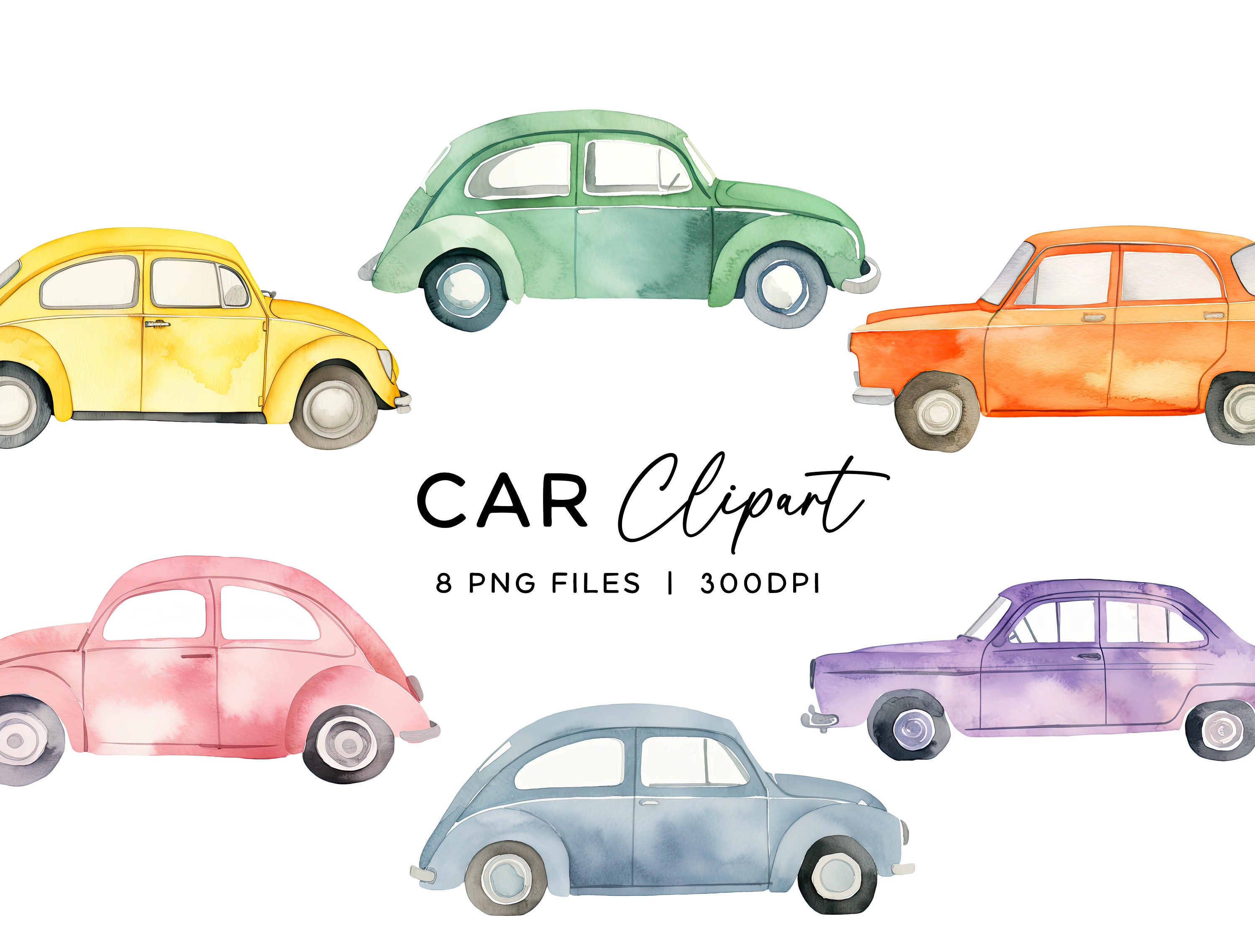 Watercolor Car Clipart Bundle, Colorful Vehicles PNG, Digital Download ...