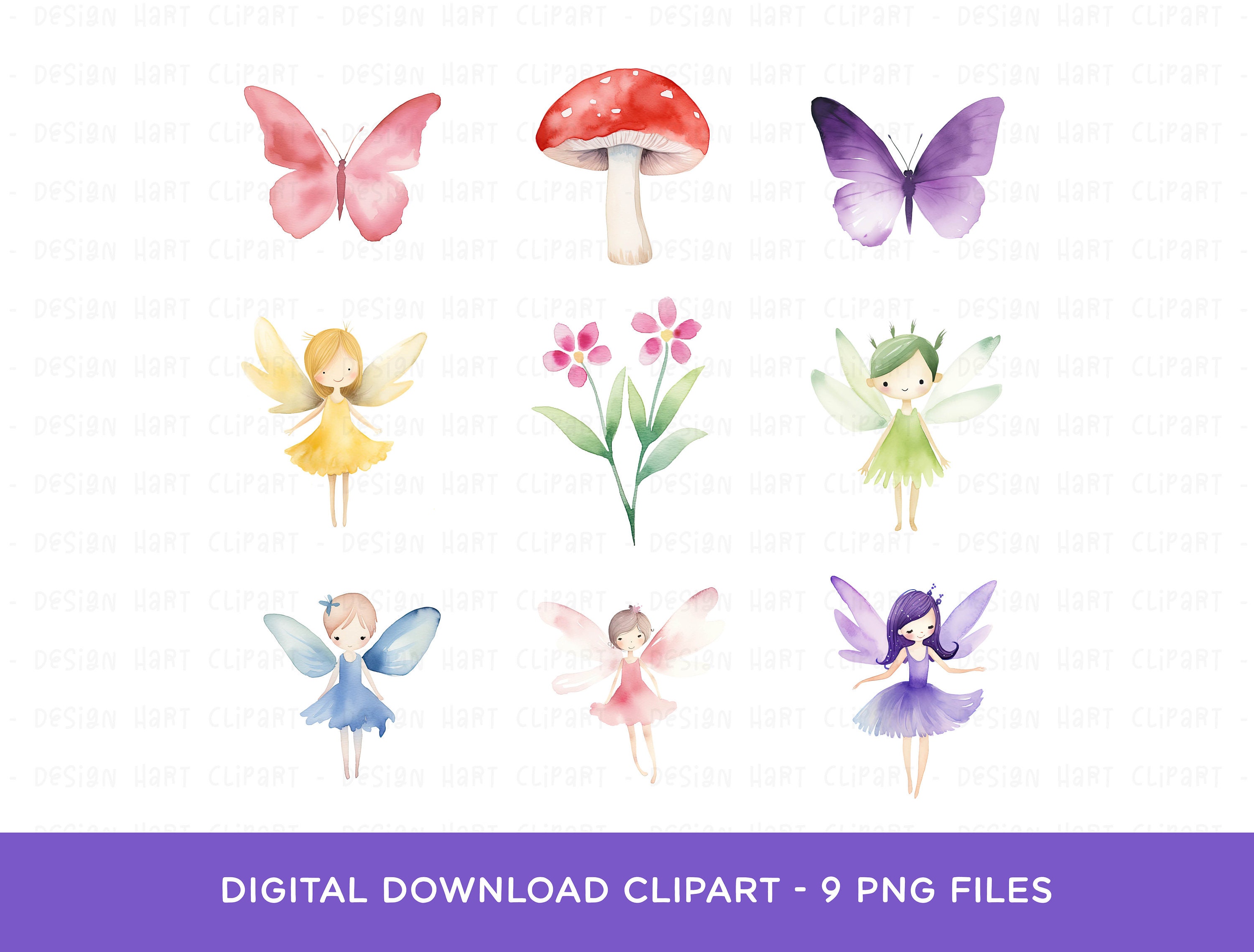 Fairy Clipart Bundle, Watercolor Colorful Magical PNG Graphics Digital ...