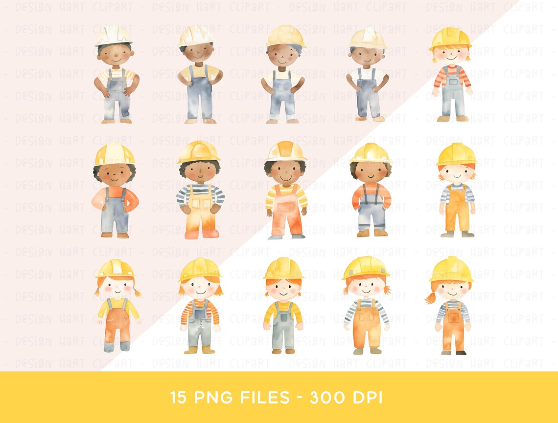 Builder Kid Clipart Bundle, Construction Worker Children Boys Girls PNG ...
