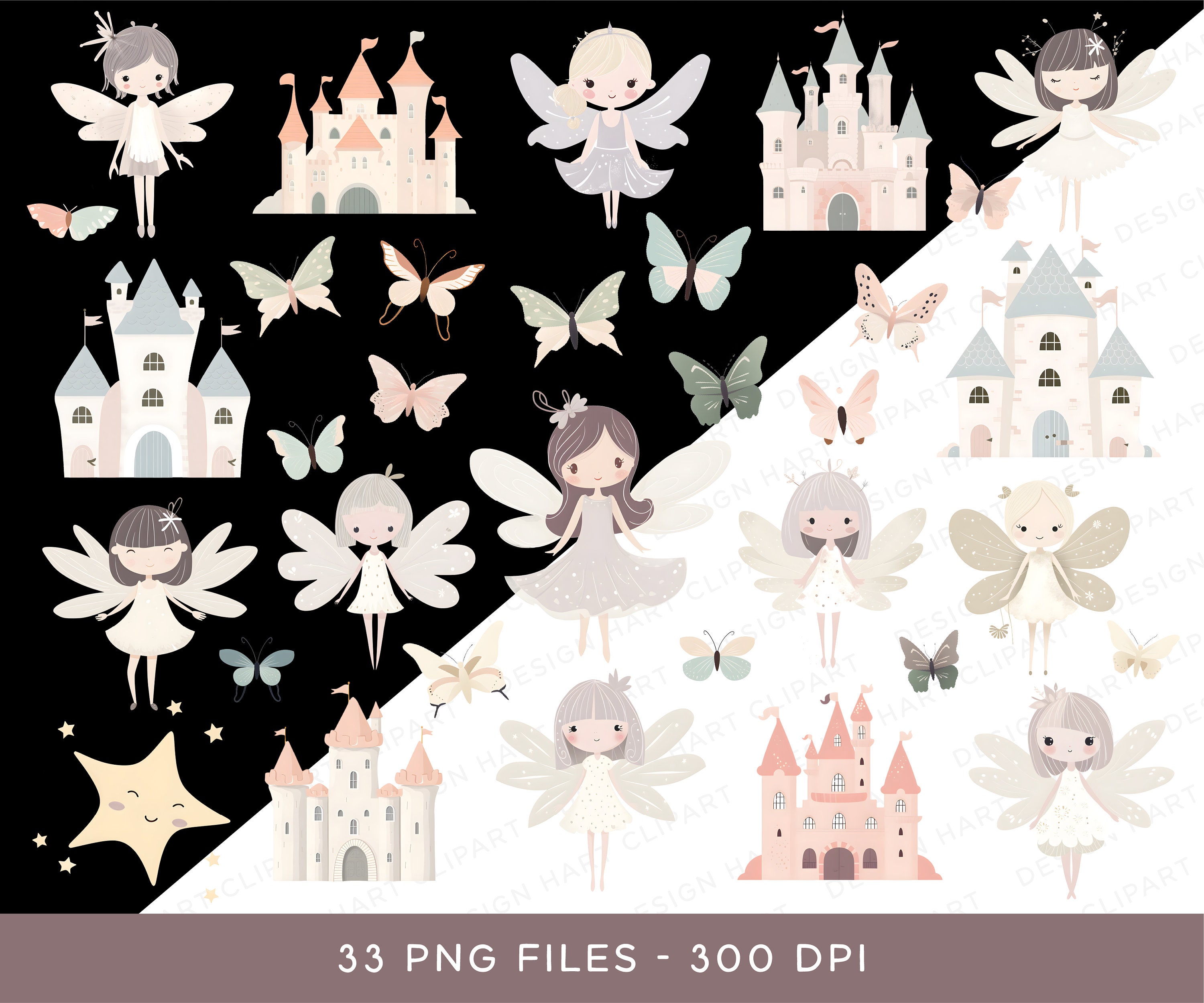 Fairy Clipart Bundle, Pastel Whimsical Sublimation Graphics Magical PNG ...