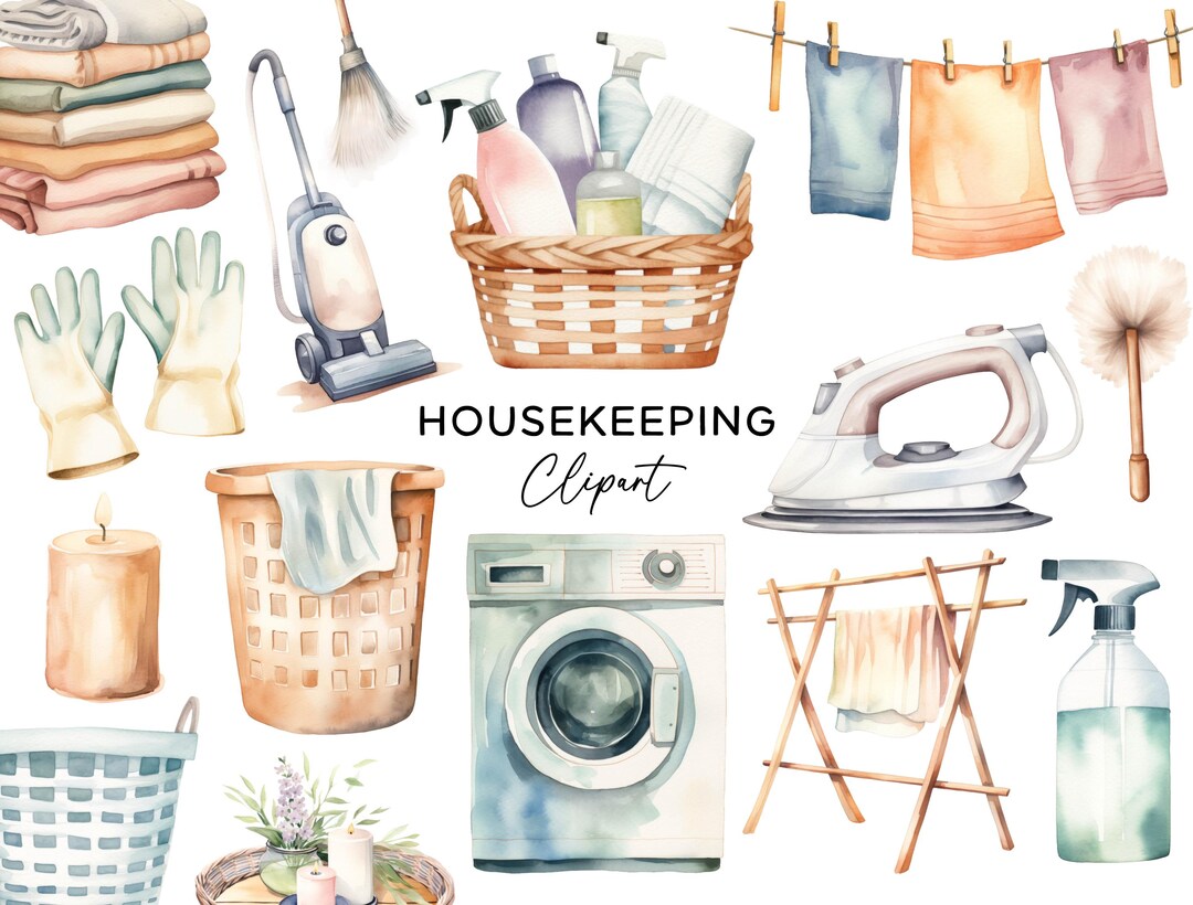 Housekeeping Clipart Bundle, PNG Graphic Digital Download Watercolor ...