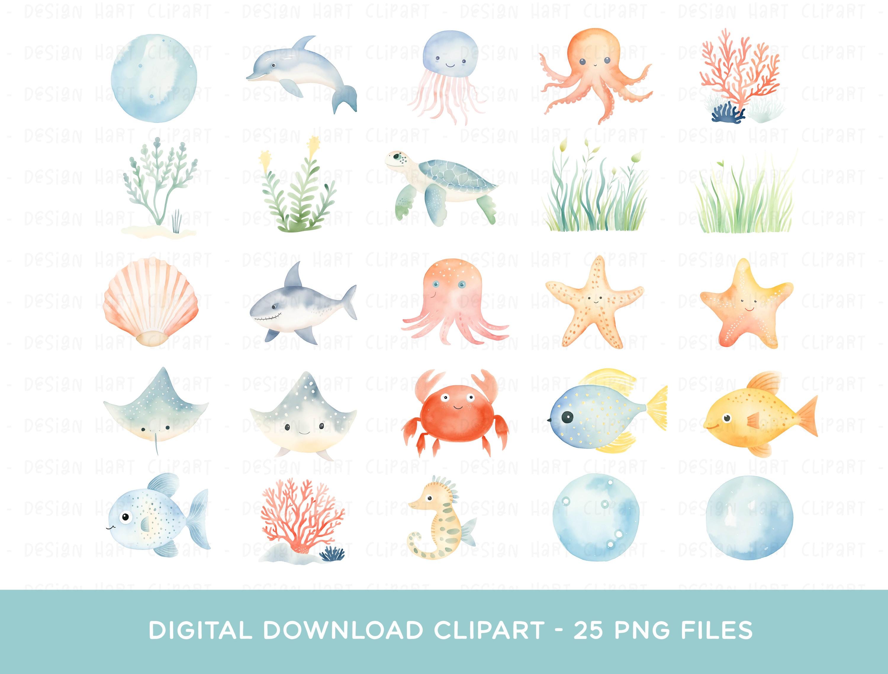Ocean Clipart Bundle, PNG Graphic Digital Download Watercolor Under Sea ...