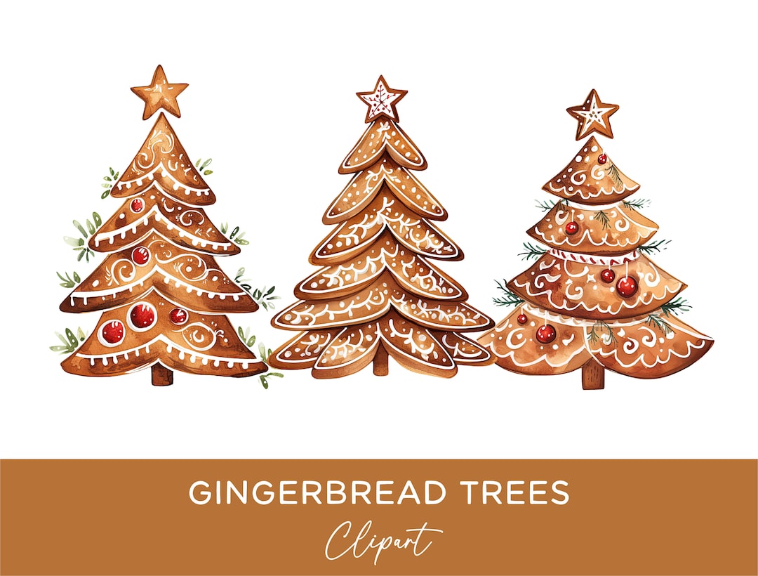 Gingerbread Clipart Bundle, Watercolor Christmas Tree Cookies Cozy ...