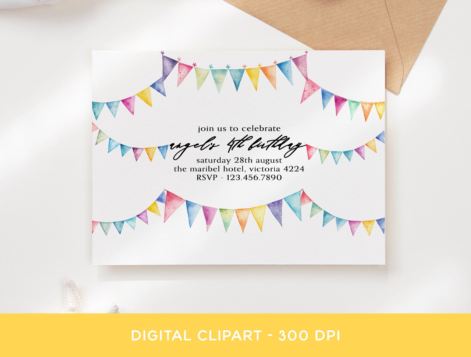 Bunting Clipart Bundle, Watercolor Pastel Flag PNG Digital Download ...