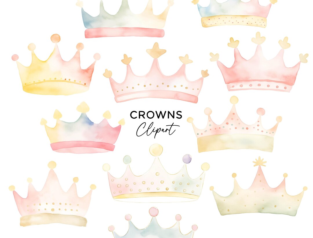 Crowns Clipart Bundle, Watercolor Pink Princess Crowns Rainbow Pink ...
