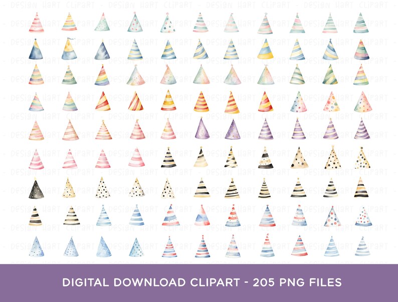 Party Hats Clipart Bundle, PNG Graphics Digital Download Watercolor ...