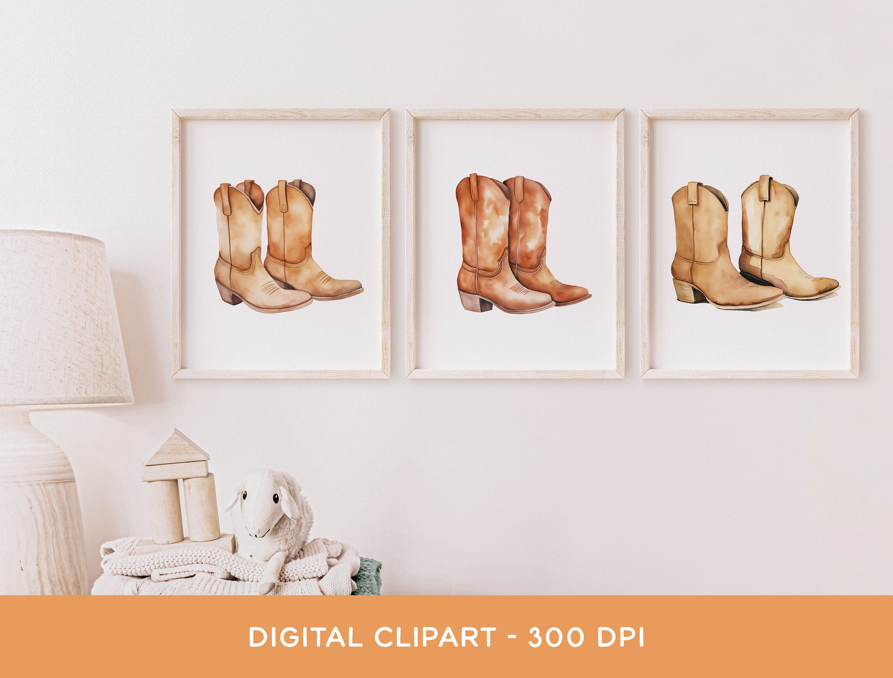 Cowboy Boots Clipart Bundle, Watercolor Rodeo Wild West Clip Art PNG ...