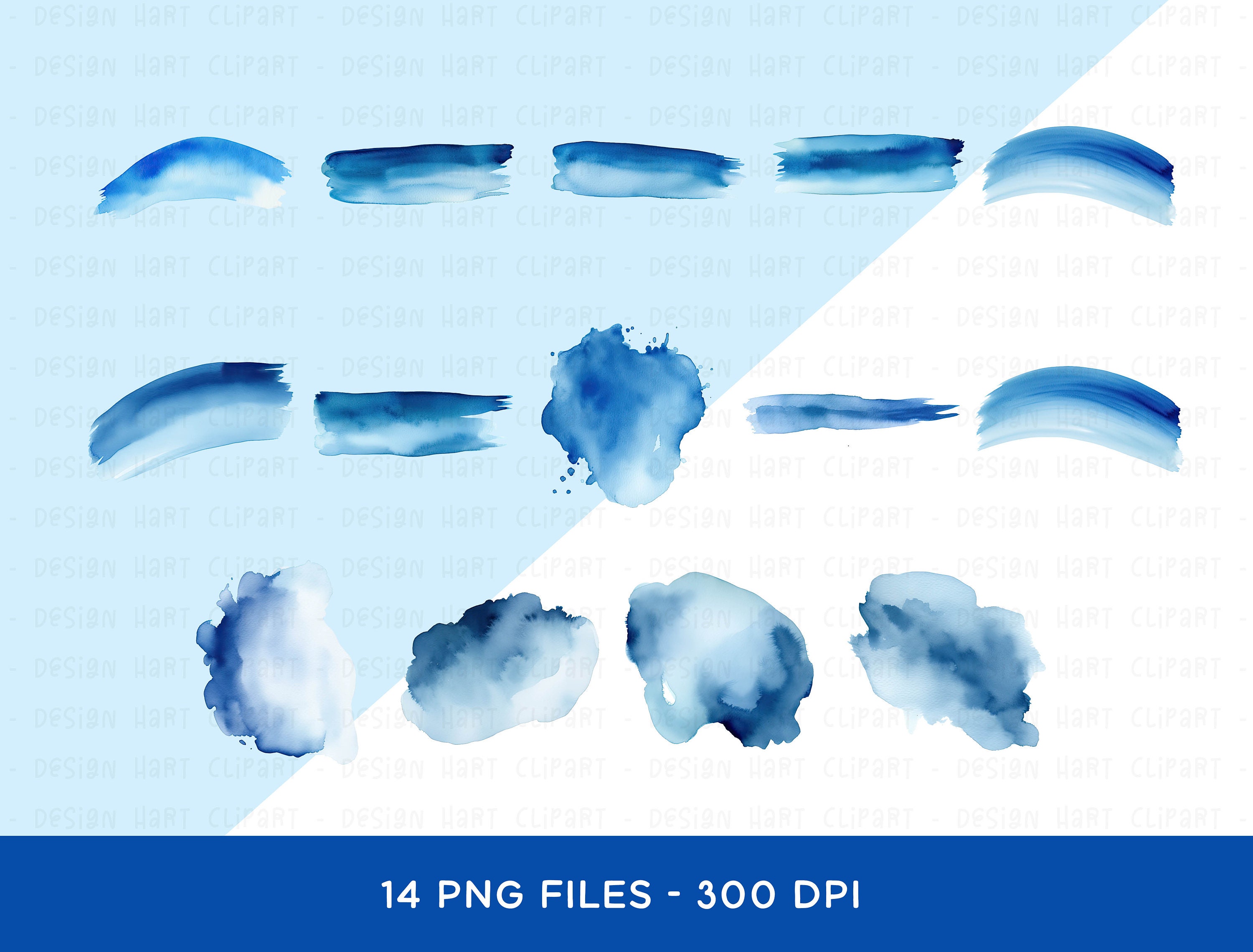 Blue Brush Stroke Clipart Bundle Watercolor Smudge Stain Splodge ...