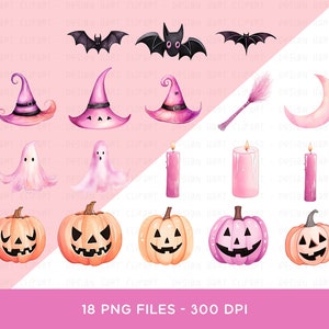 Halloween Clipart Bundle, Cute Pumpkin Jack-o-lantern Pink Purple ...