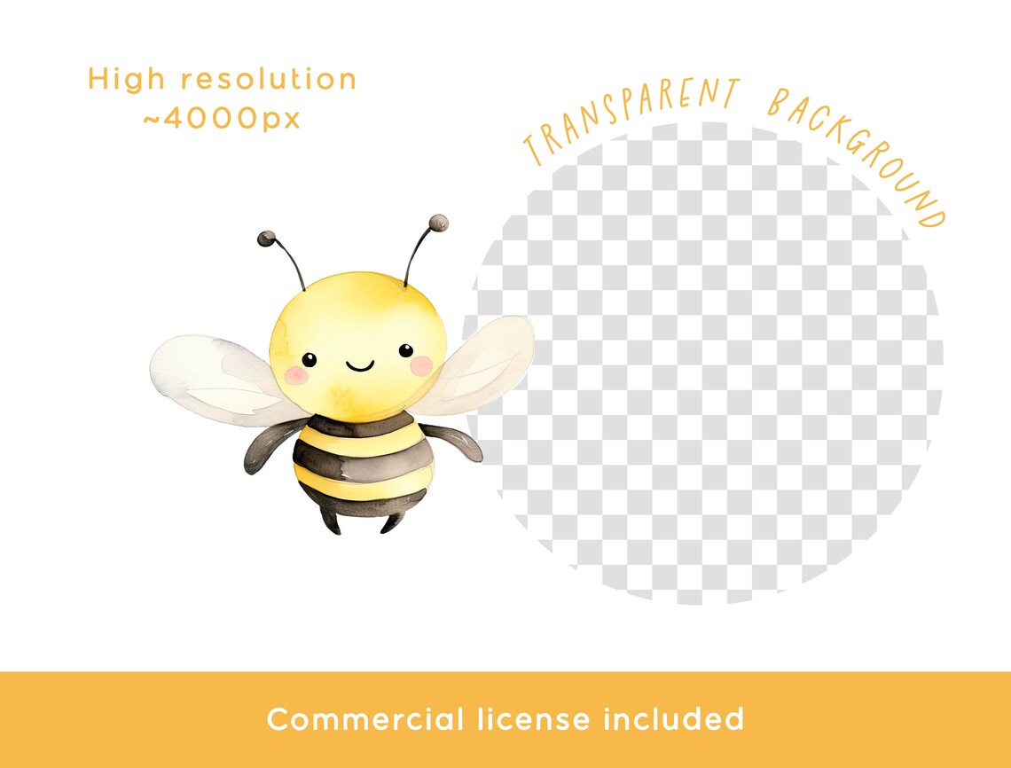 Bee Clipart Bundle, Watercolor Bumble Bee Honeycomb Clip Art PNG ...