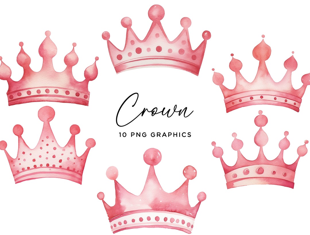 Crowns Clipart Bundle - Watercolor Pink Princess Crowns Hand Painted ...