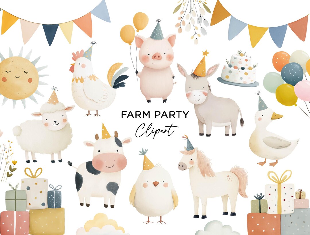 Farm Party Clipart Bundle, PNG Watercolor Commercial Use Barnyard ...
