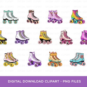 Retro Rollerskates Clipart Bundle, 90s Skates Groovy PNG Graphics ...