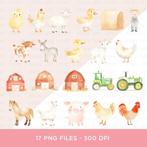 Farm Animals Clipart Bundle - Watercolor Barnyard Tractor Pig Duck ...
