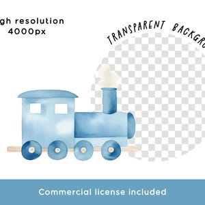 Train Clipart Bundle, PNG Download Watercolor Blue Vintage Classic ...