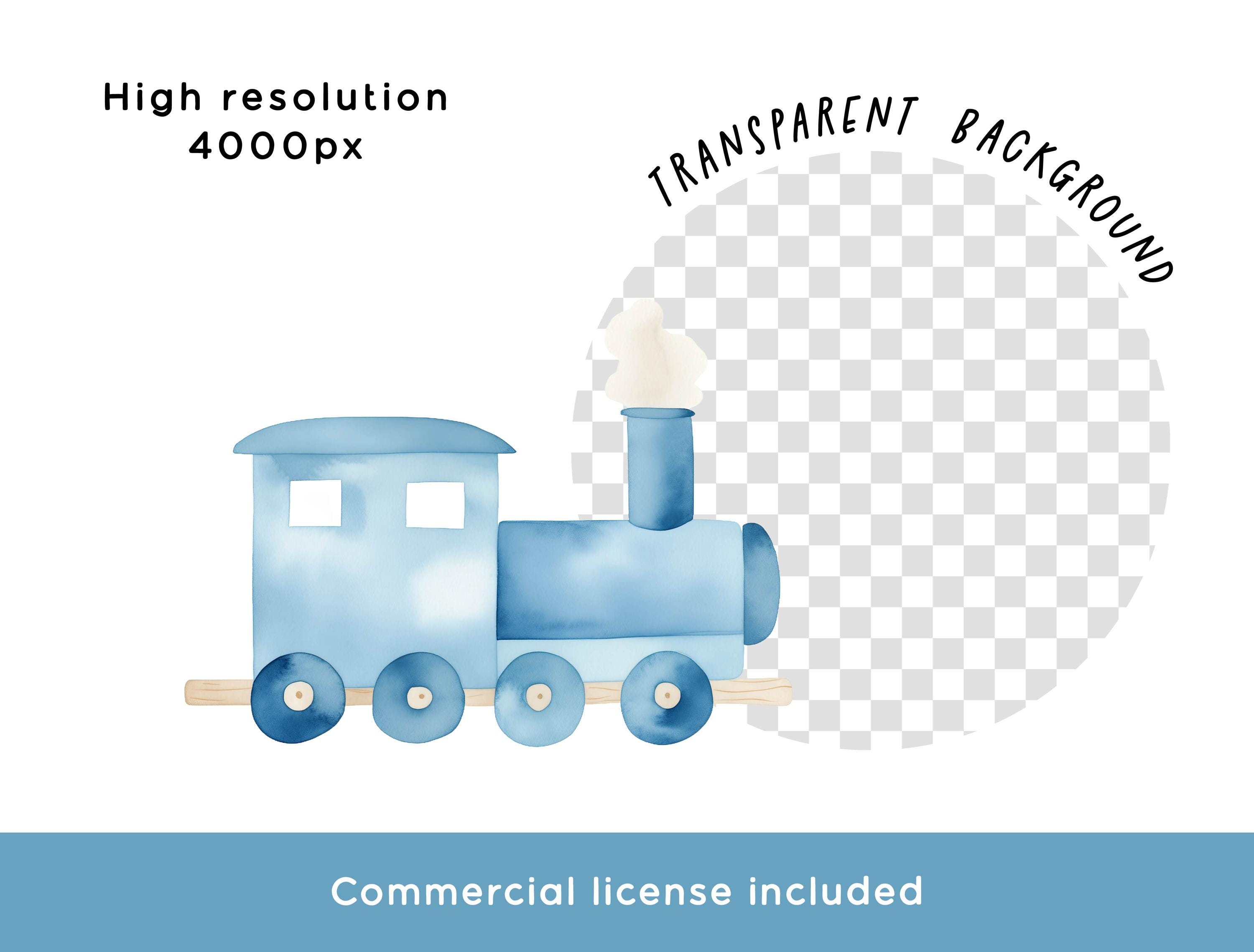 Train Clipart Bundle, PNG Download Watercolor Blue Vintage Classic ...