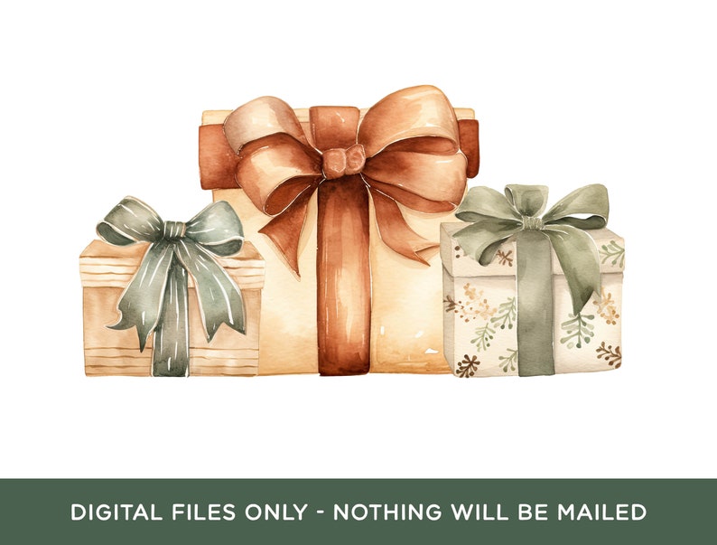 Gift Boxes Clipart Bundle, Boho Watercolor Presents PNG Graphics ...