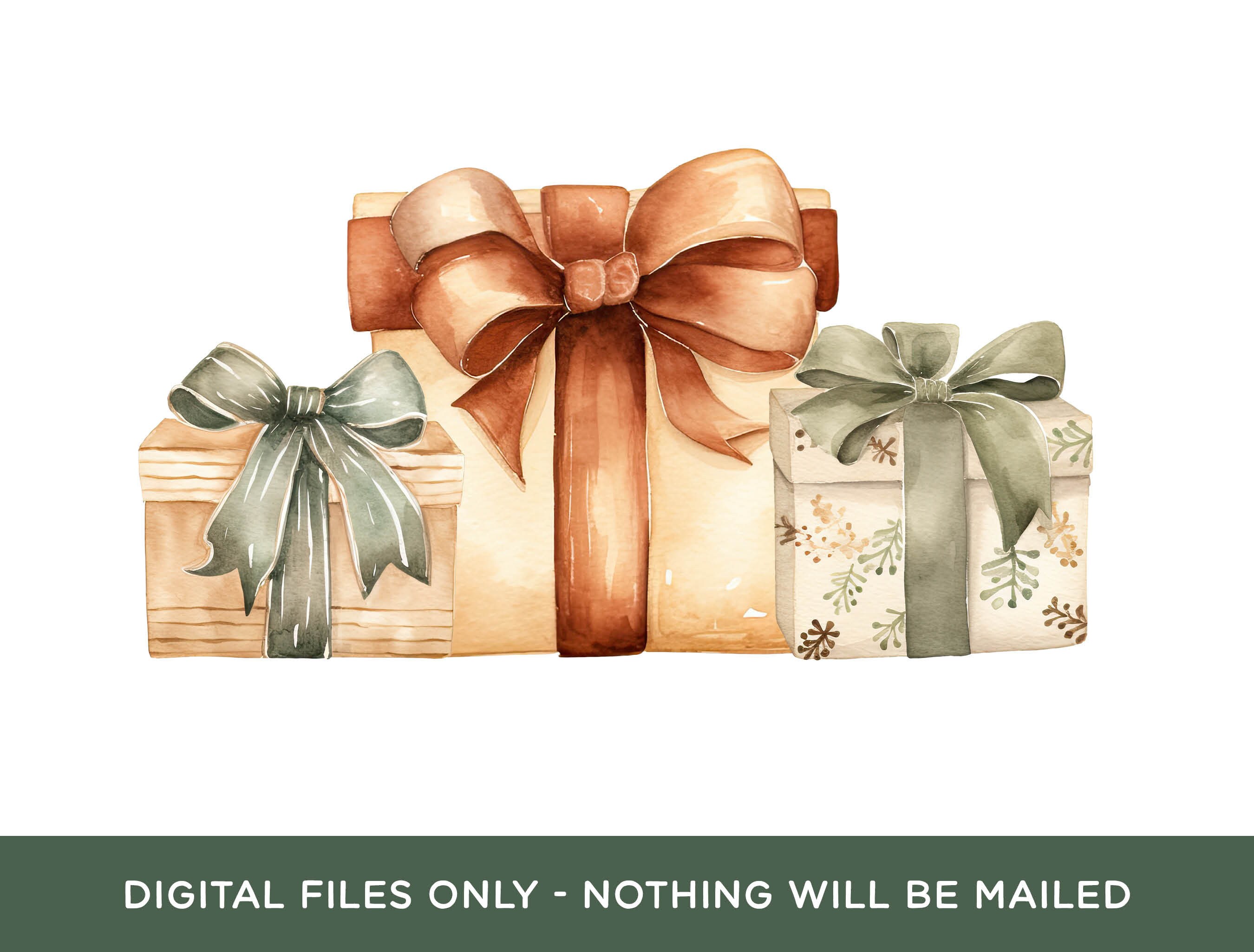 Gift Boxes Clipart Bundle, Boho Watercolor Presents PNG Graphics ...