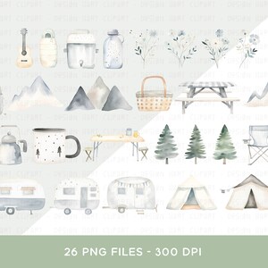 Camping Clipart Bundle, Camping Supplies Tent Caravan Camper Picnic ...