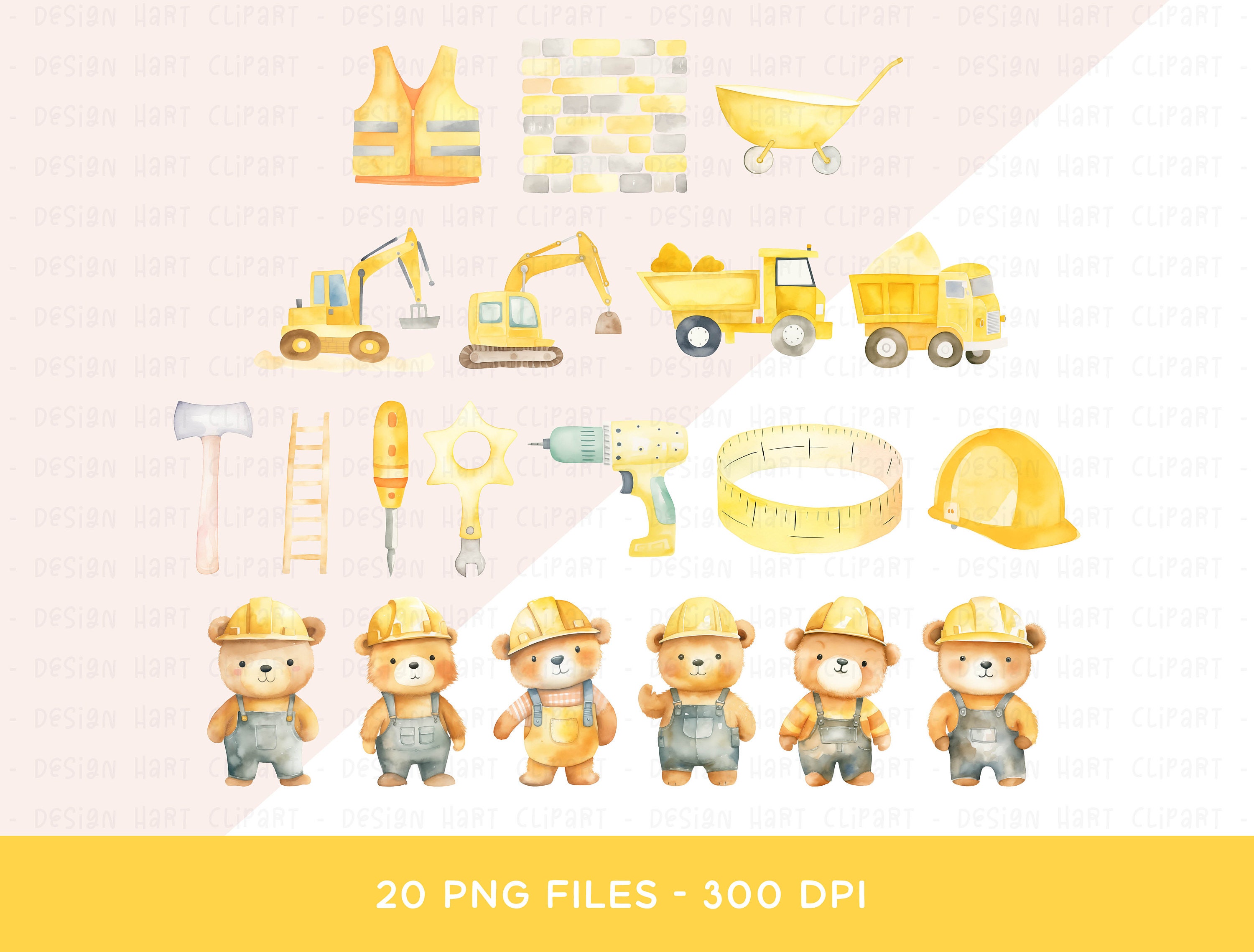 Builder Bear Clipart Bundle, Construction Teddy Digger Excavator Dump ...