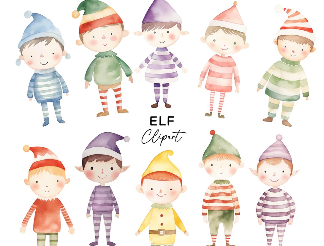 Christmas Elf Clipart Bundle, Watercolor PNG Graphics Digital Download ...