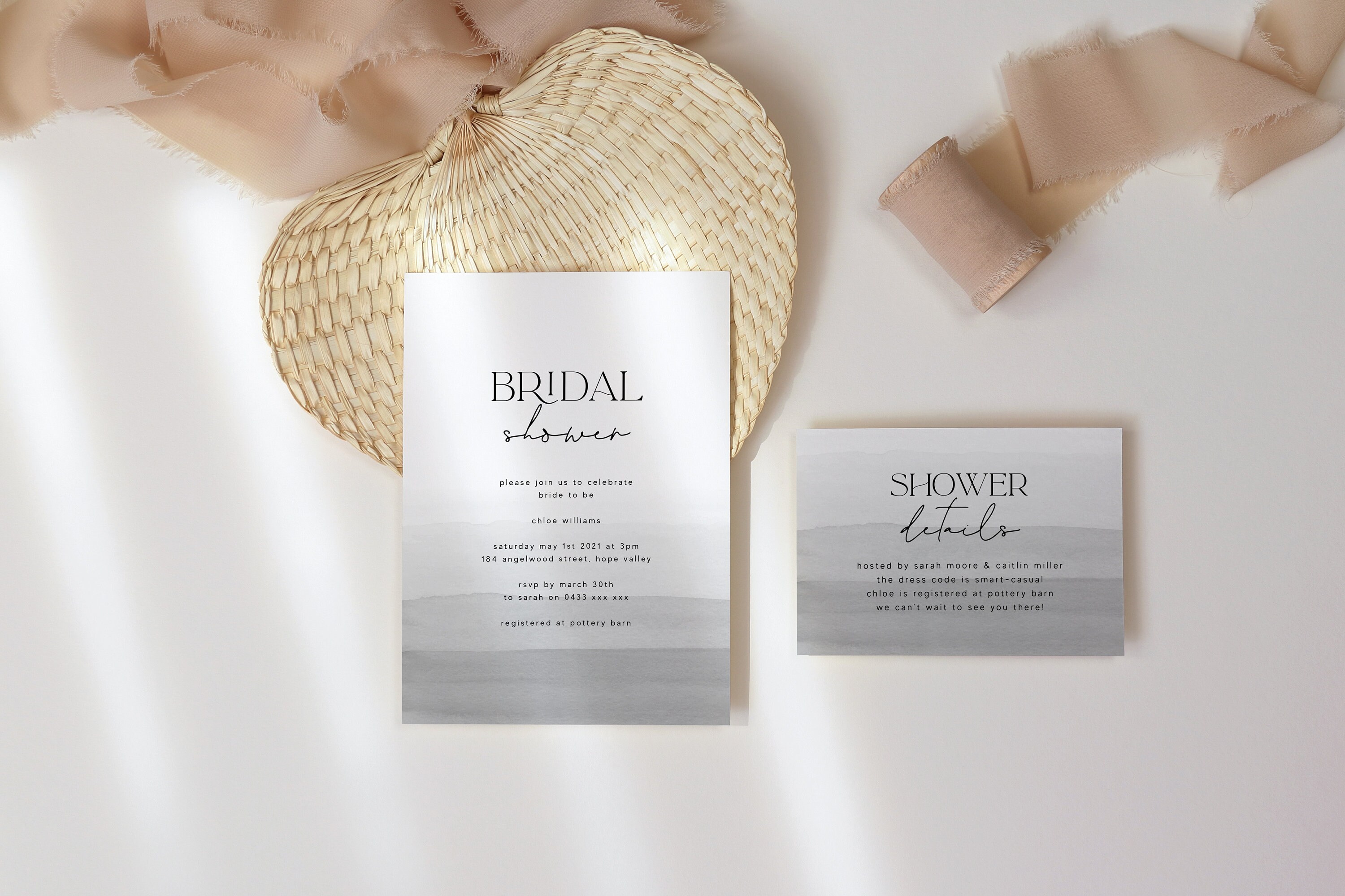 Invitations Paper & Party Supplies Modern Grey Watercolor Minimalist ...