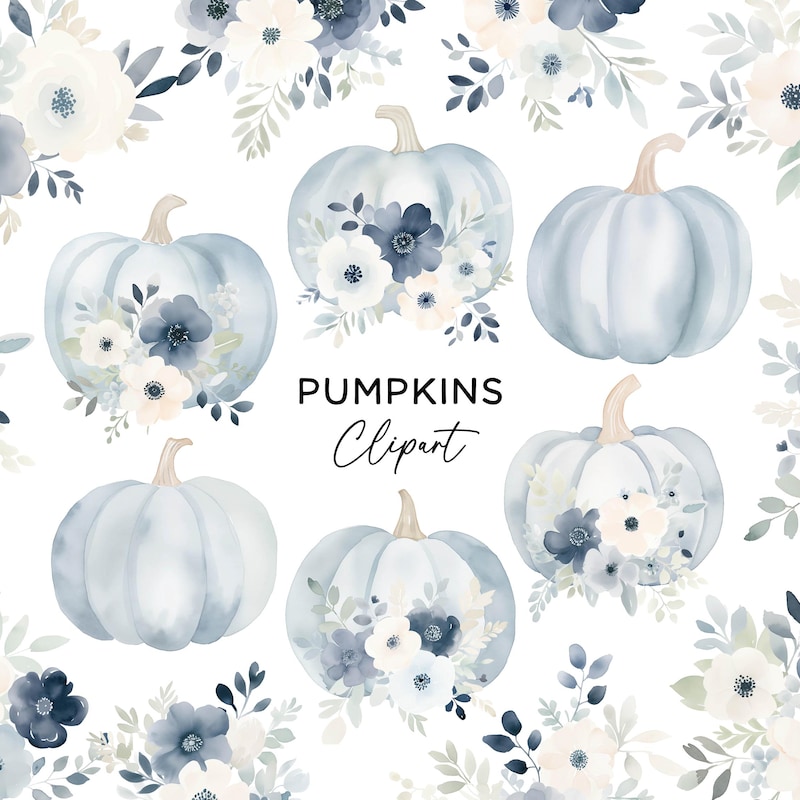 Blue and White Pumpkin Clipart - Etsy