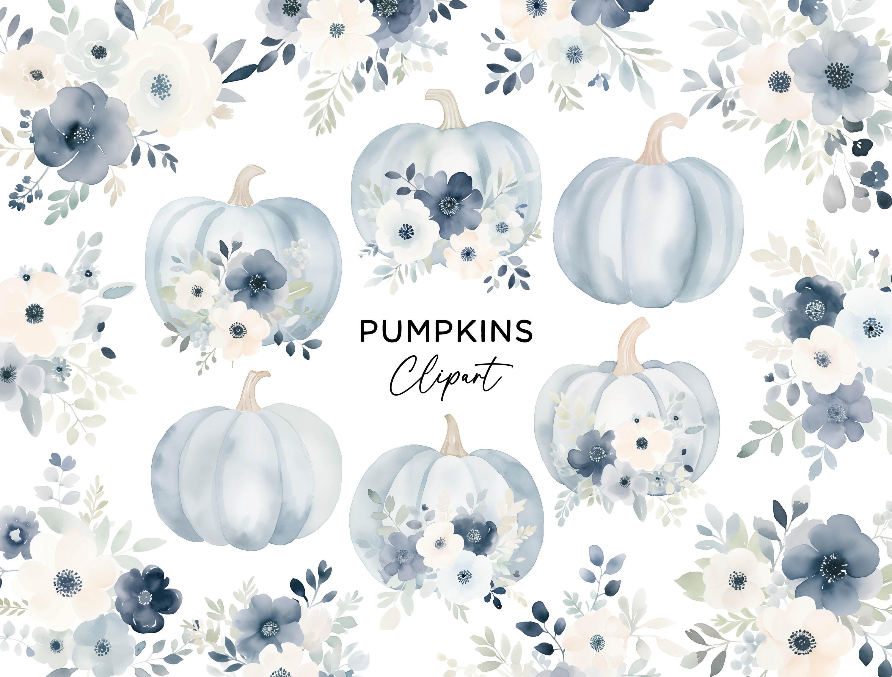 Pumpkin Clipart Bundle, PNG Graphic Digital Download Watercolor Floral ...