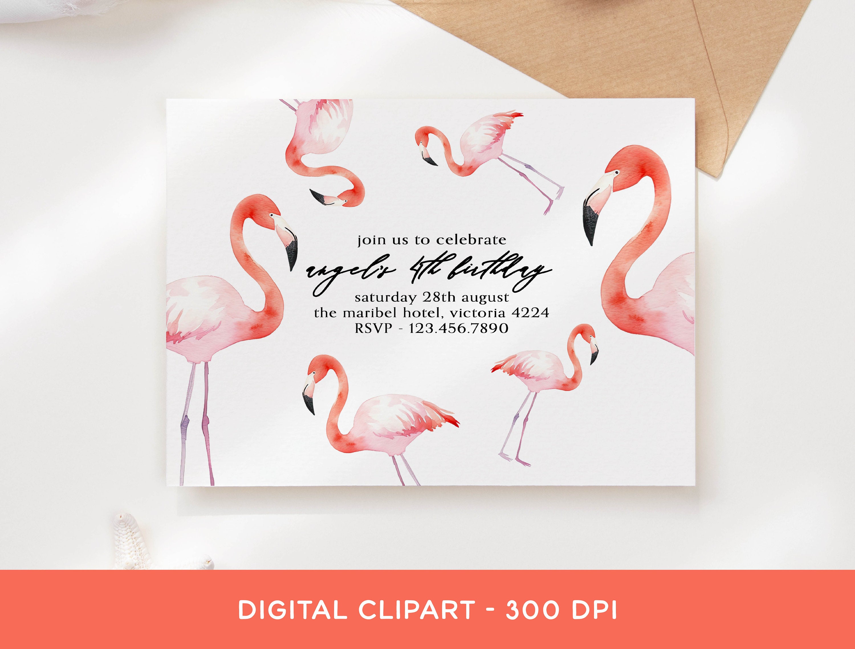 Pink Flamingo Clipart, Watercolor PNG Graphic for Commercial Use for ...
