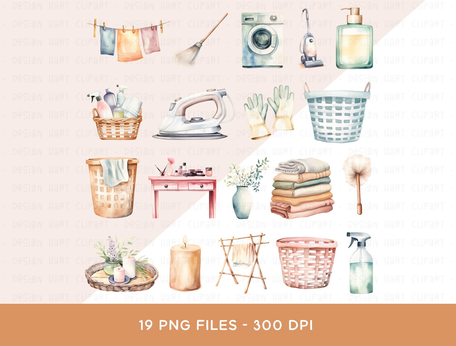 Housekeeping Clipart Bundle, PNG Graphic Digital Download Watercolor ...