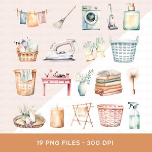 Housekeeping Clipart Bundle, PNG Graphic Digital Download Watercolor ...