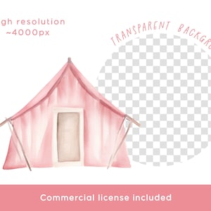 Pink Camping Clipart Bundle, Watercolor Adventure Camper Tent Campfire ...