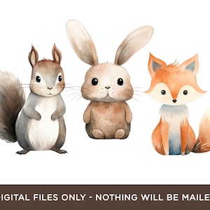 Woodland Animals Watercolor Clipart, Forest PNG Bundle Cute Fox Bear ...