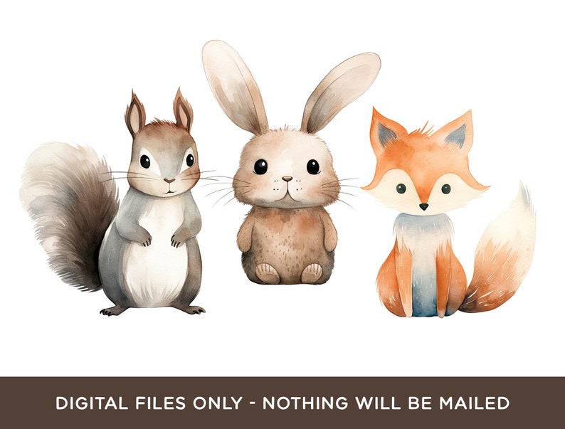 Woodland Animals Watercolor Clipart, Forest PNG Bundle Cute Fox Bear ...