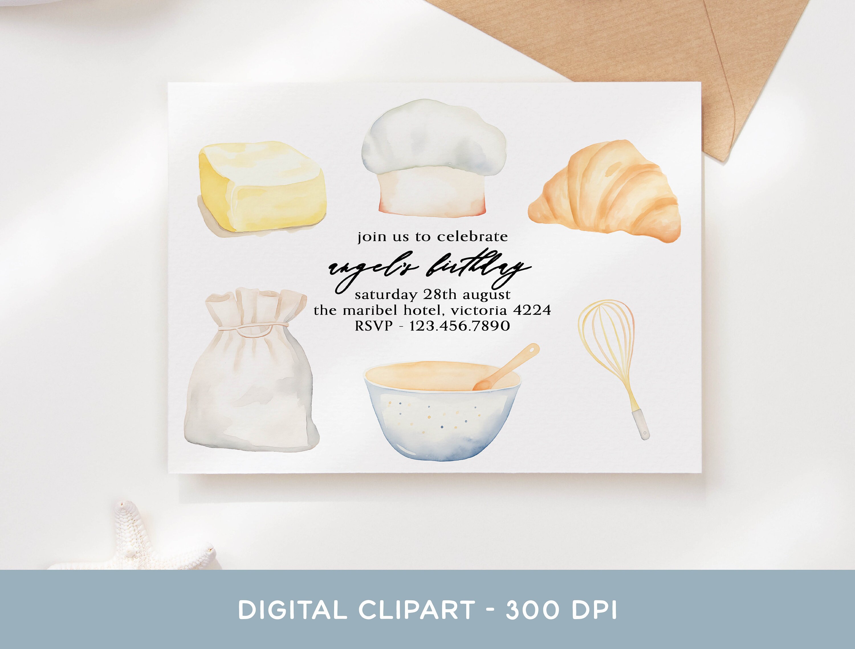Baking Clipart Bundle Set, PNG Digital Download Watercolor Bakery ...