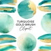 Brush Stroke Clipart Bundle Watercolor Turquoise & Gold Foil Smudge ...