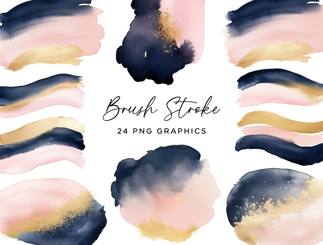Brush Stroke Clipart Bundle - Navy Blue Pink Gold Watercolor Smudge ...