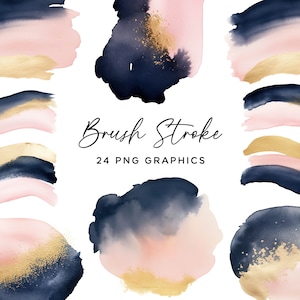 Brush Stroke Clipart Bundle - Navy Blue Pink Gold Watercolor Smudge ...