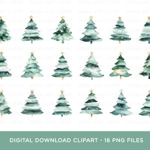 Green Christmas Tree Clipart Bundle, Pastel Watercolor Xmas Trees PNG ...
