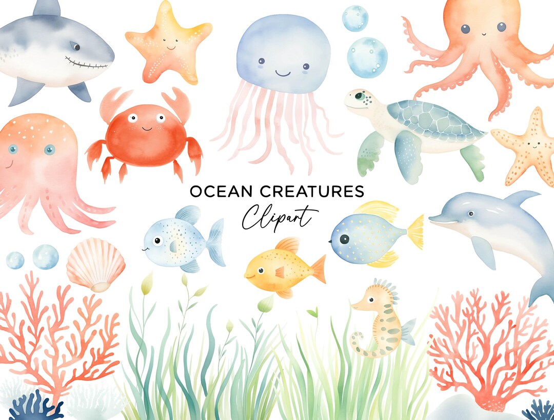 Ocean Clipart Bundle, PNG Graphic Digital Download Watercolor Under Sea ...