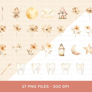 Tooth Fairy Clipart Bundle, Watercolor Whimsical Fairies Enchanted Boho ...